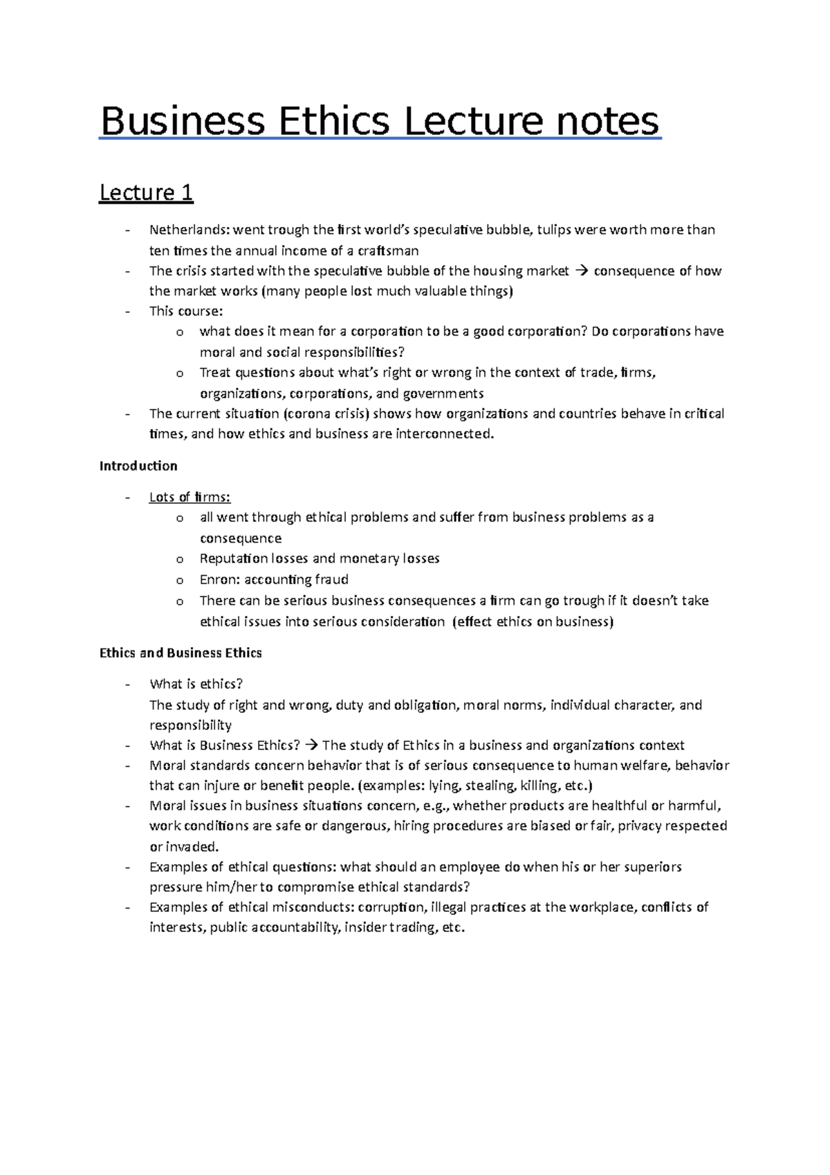 Ethics Lecture Notes Lecture 1 3 Business Ethics Lecture Notes Lecture 1 Netherlands Went