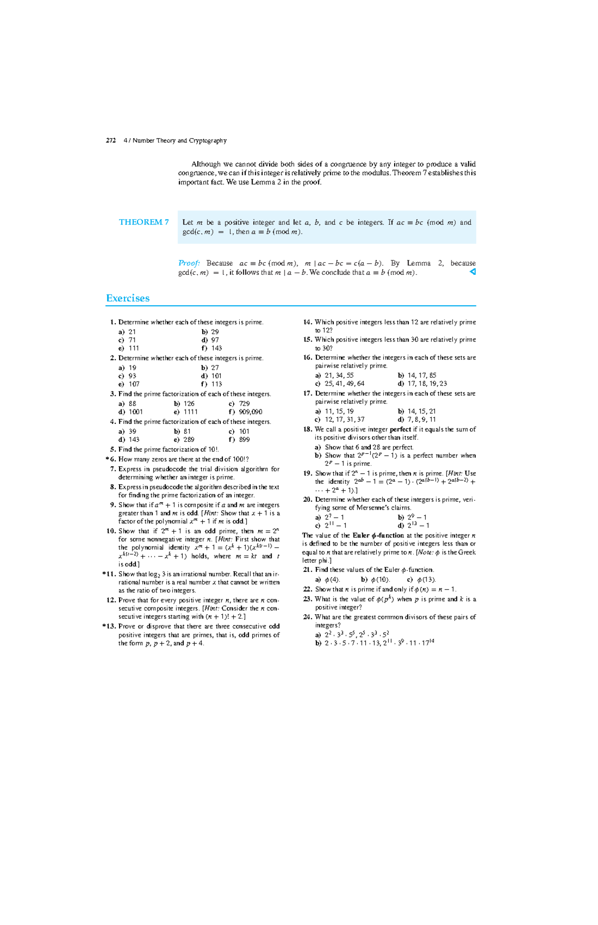 Exercises Primes And Greatest Common Divisors 272 4 Number Theory And Cryptography Although