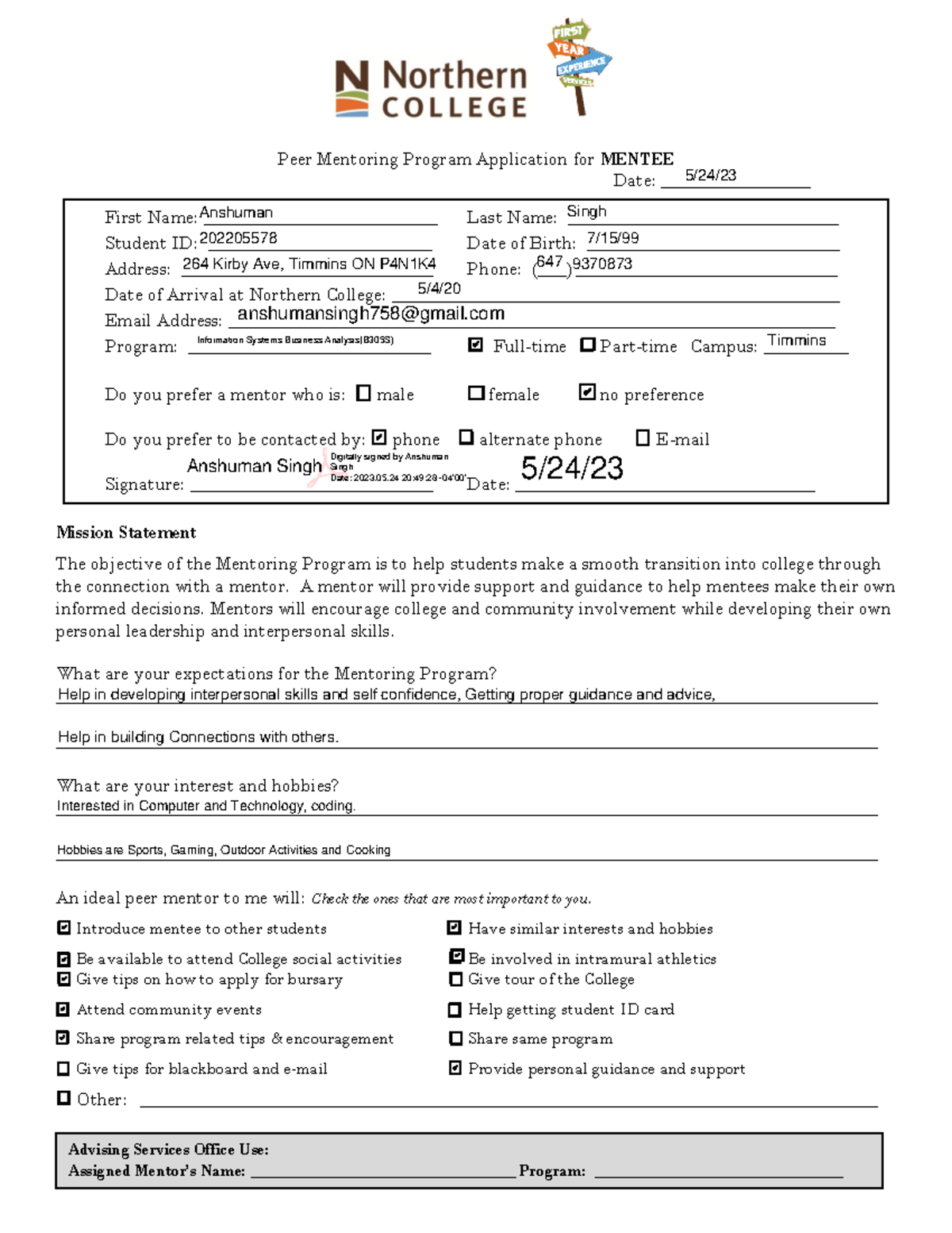 5 - Mentee Application revised Jan 24 2023 - fillable - Peer Mentoring ...