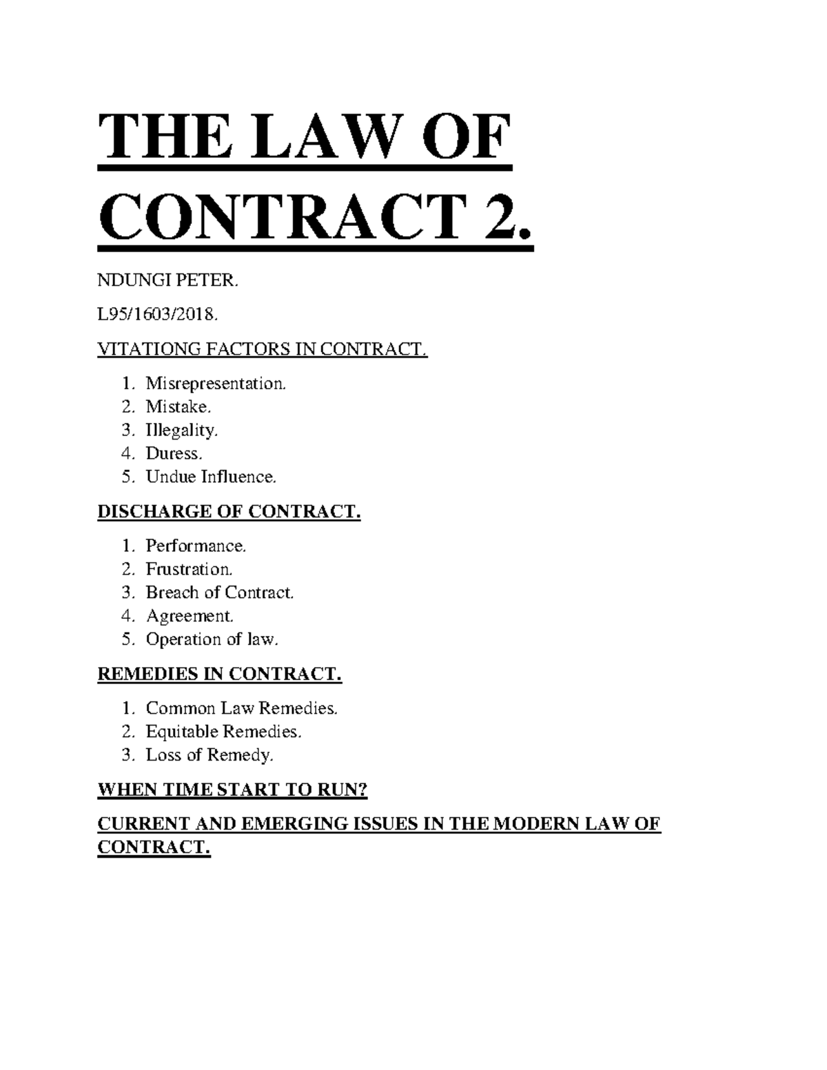 course work to enhance students understanding - THE LAW OF CONTRACT 2 ...