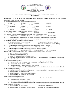Cookery 9 q2 - test questionnaire - Republic of the Philippines ...