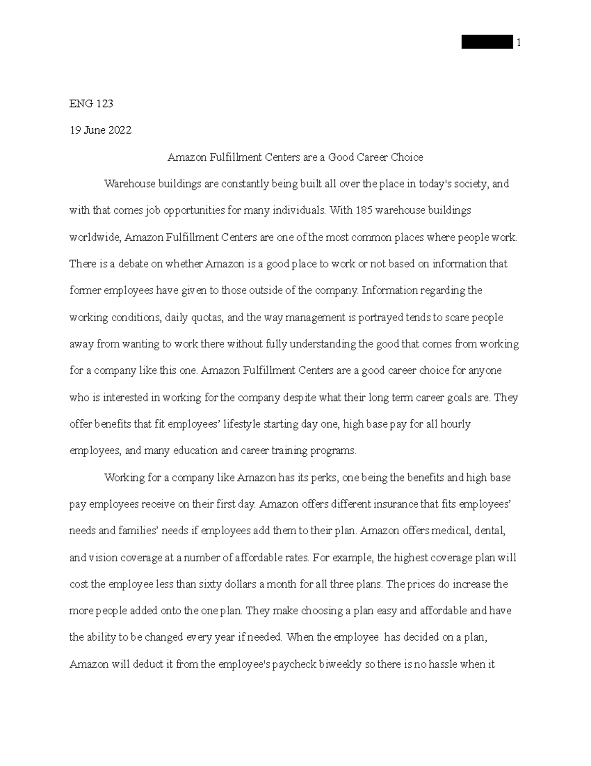 Final draft 06 19 - ENG 123 19 June 2022 Amazon Fulfillment Centers are ...