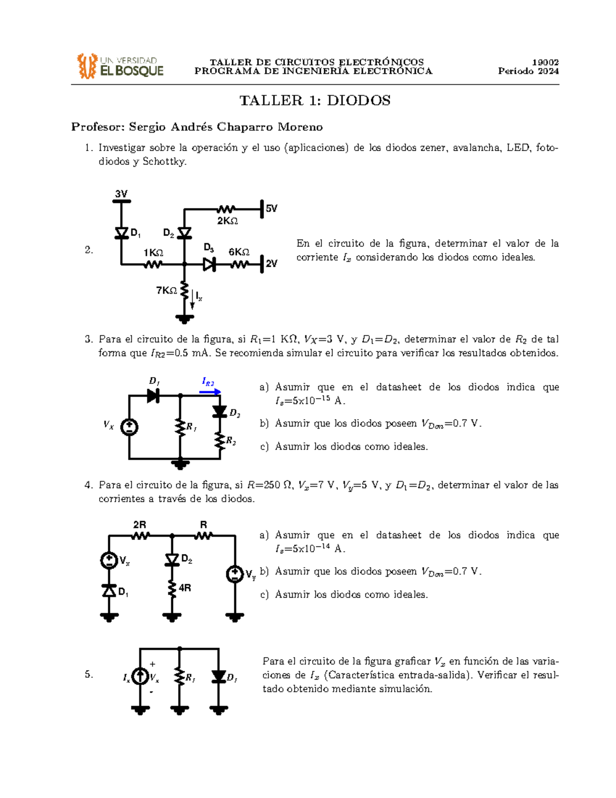 2024-1 - Taller 1 Diodos - TALLER DE CIRCUITOS ELECTR ́ONICOS PROGRAMA DE INGENIER ́IA ELECTR ...