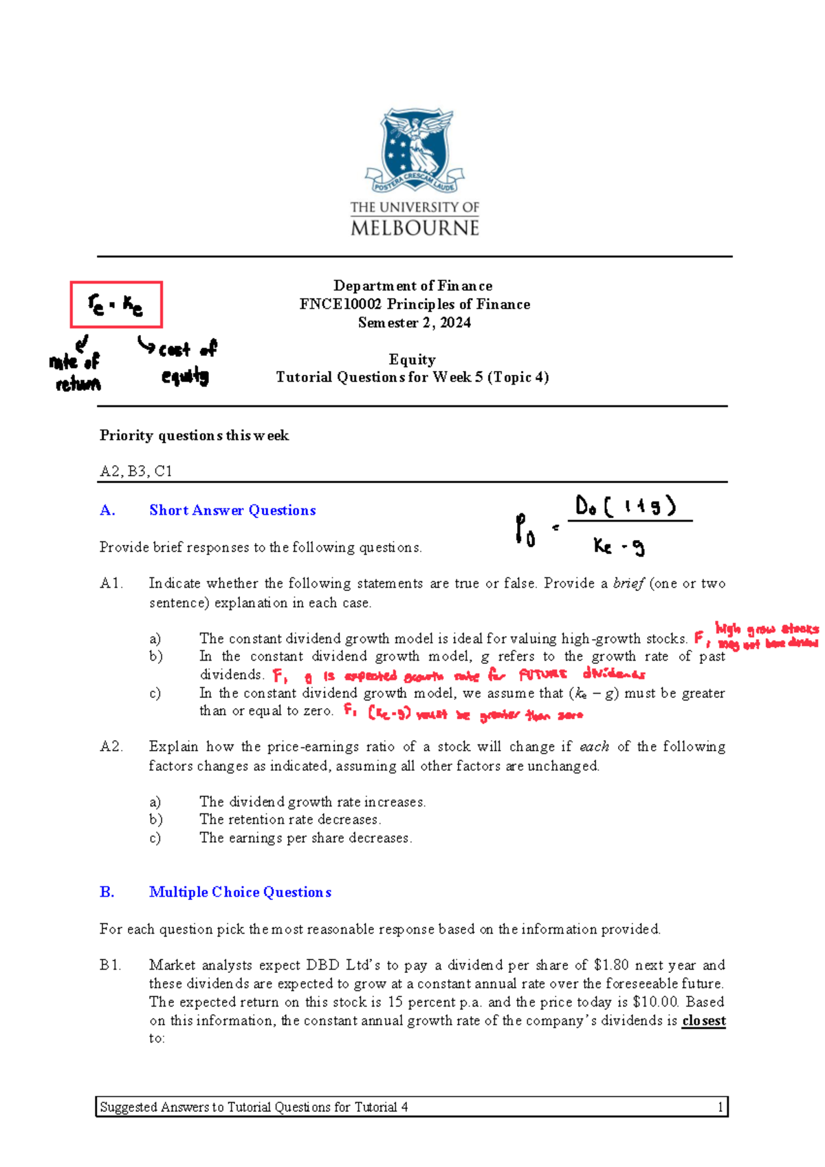 Tutorial 4 - Annotated - Suggested Answers to Tutorial Questions for Tutorial 4 1 Department of ...