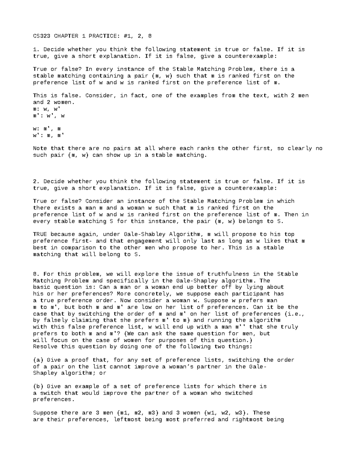 CS323 CHAP 1 Practice - CS323 CHAPTER 1 PRACTICE: #1, 2, 8 Decide whether you think the ...