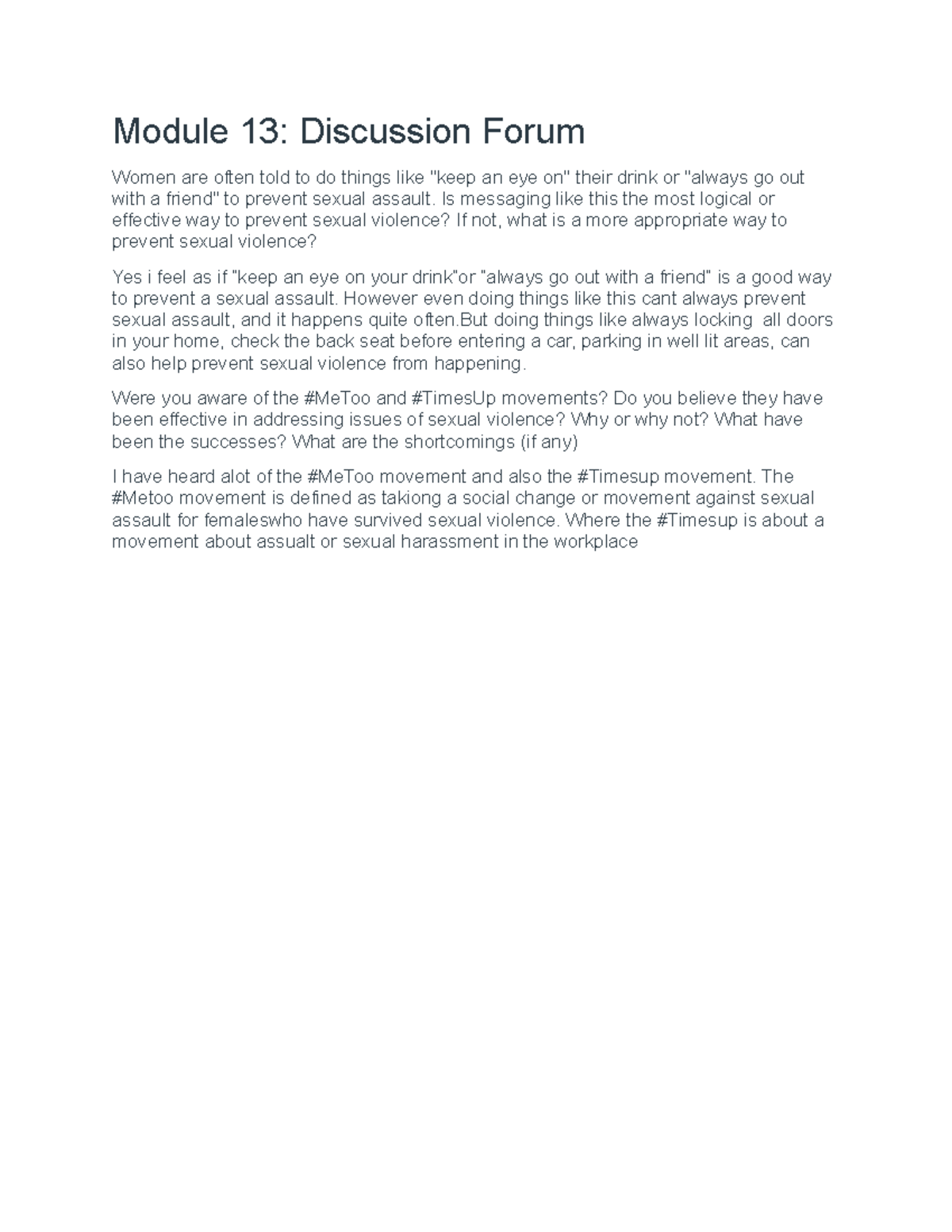 Module 13 Discussion Forum - Module 13: Discussion Forum Women are ...