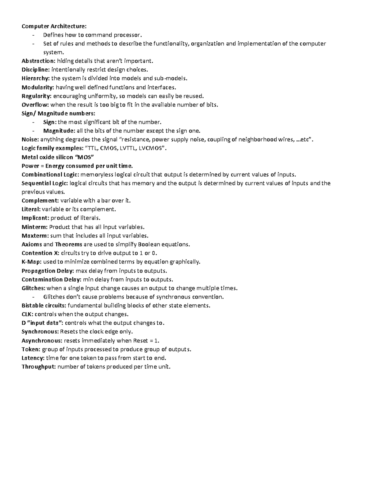 Computer Architecture Summary Computer Architecture Defines How To Command Processor Set