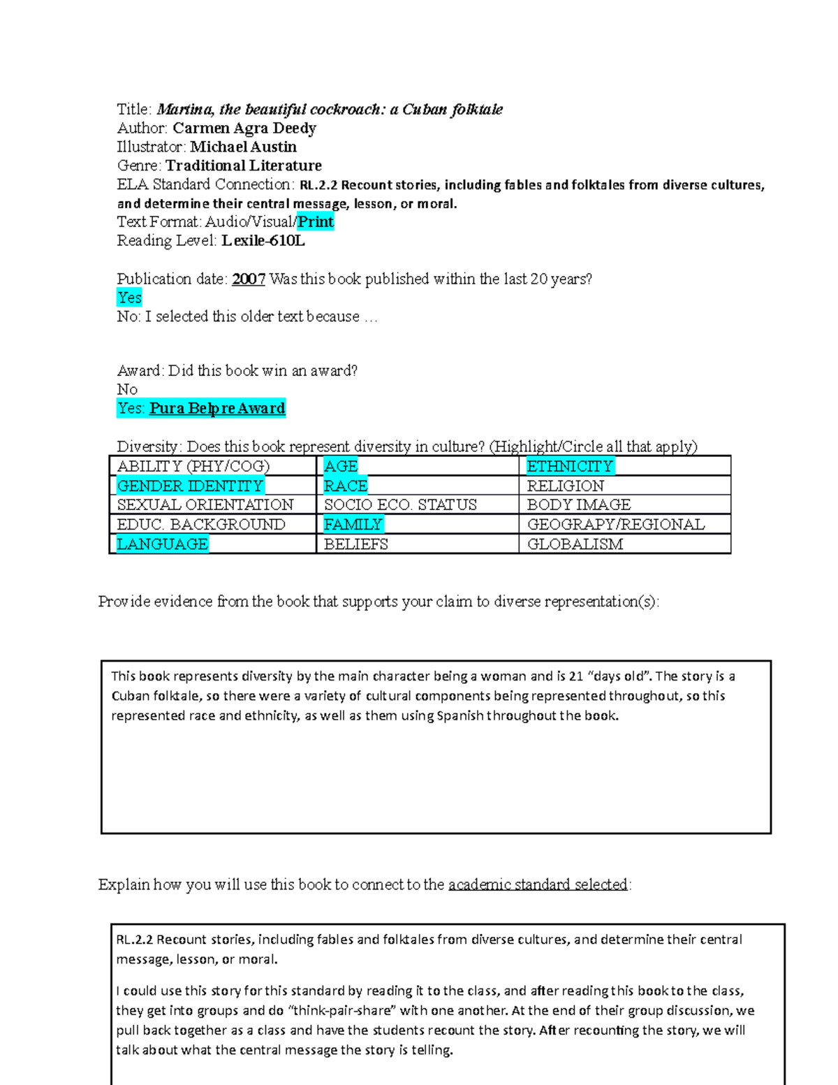 Portfolio 4 - Martina the Beautiful Cockroach - Title: Martina, the ...