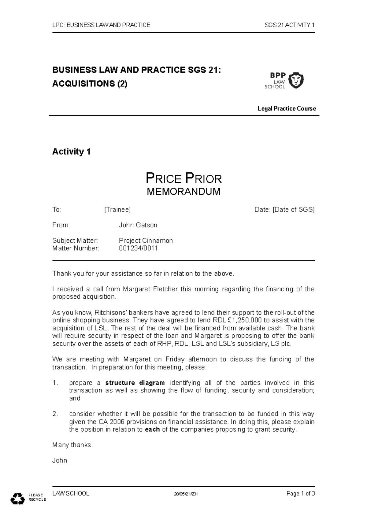 Business LAW AND Practice Activity 1, SGS 21 - LPC: BUSINESS LAW AND ...