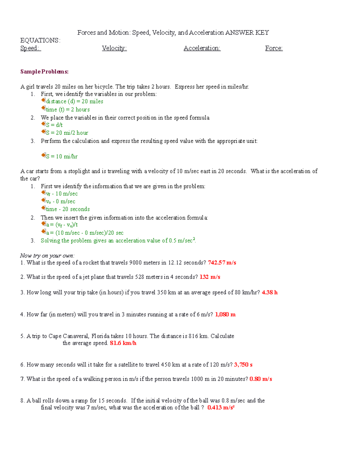 Psc 1.1 exam practice with answers 2 - Forces and Motion: Speed ...