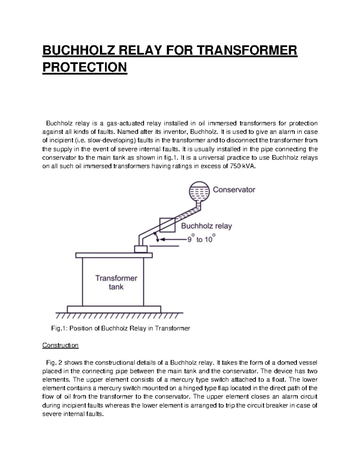 Buchholz relay - BUCHHOLZ RELAY FOR TRANSFORMER PROTECTION Buchholz ...