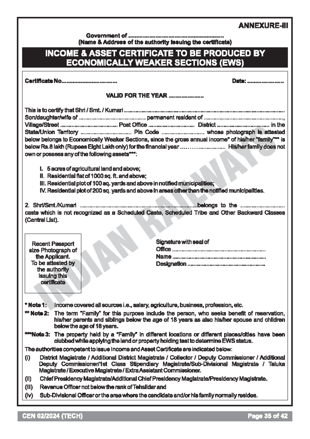 EWS Certificate CEN 02-2024 - Annexure-III - English A: Language and ...