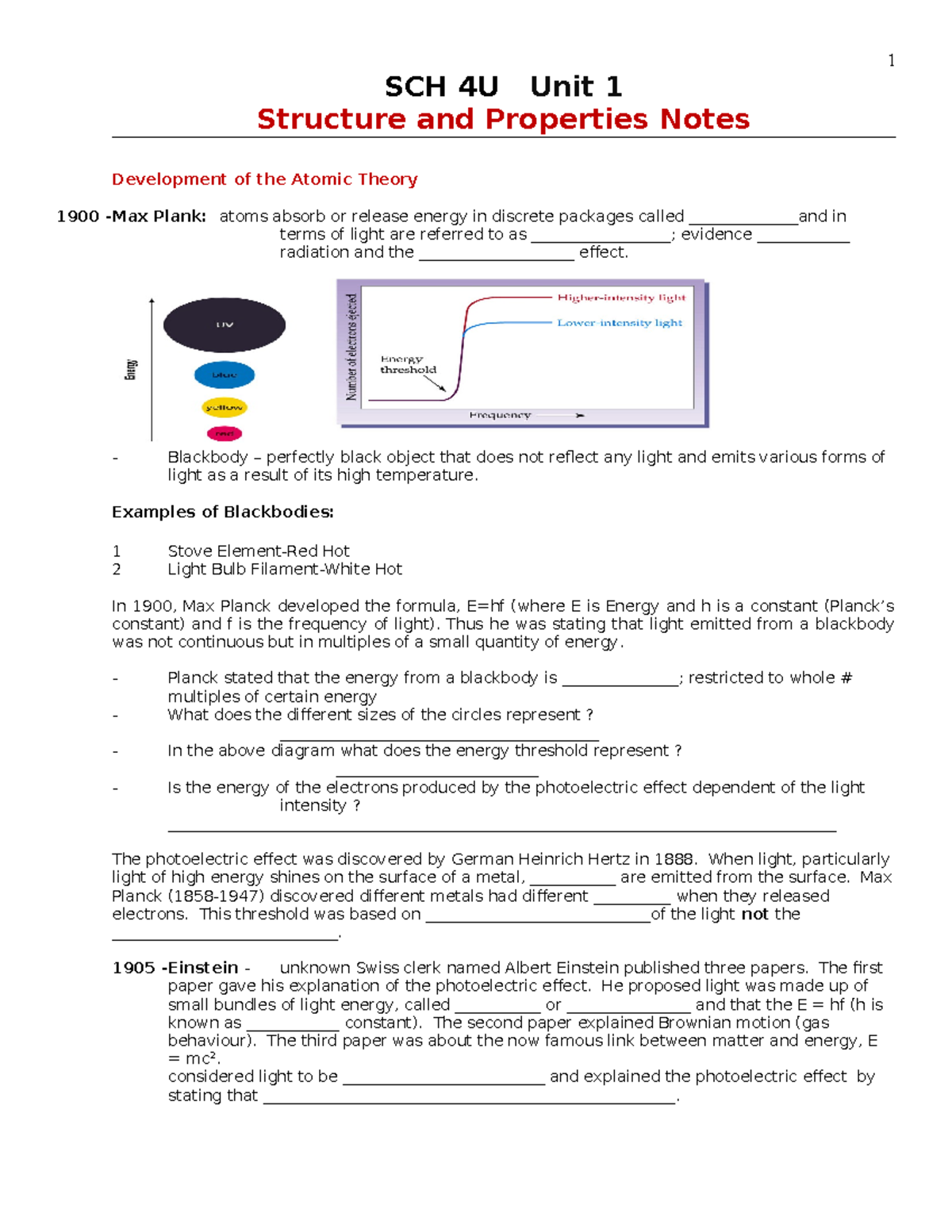 Structures & Properties Unit Notes with Qs copy - SCH 4U Unit 1 ...