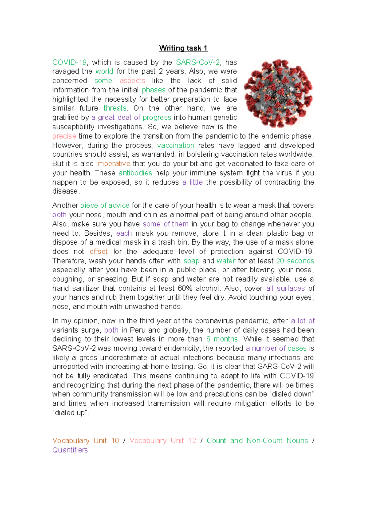 Portfolio. Advanced 5. Icpna - Writing task 1 COVID-19, which is caused ...