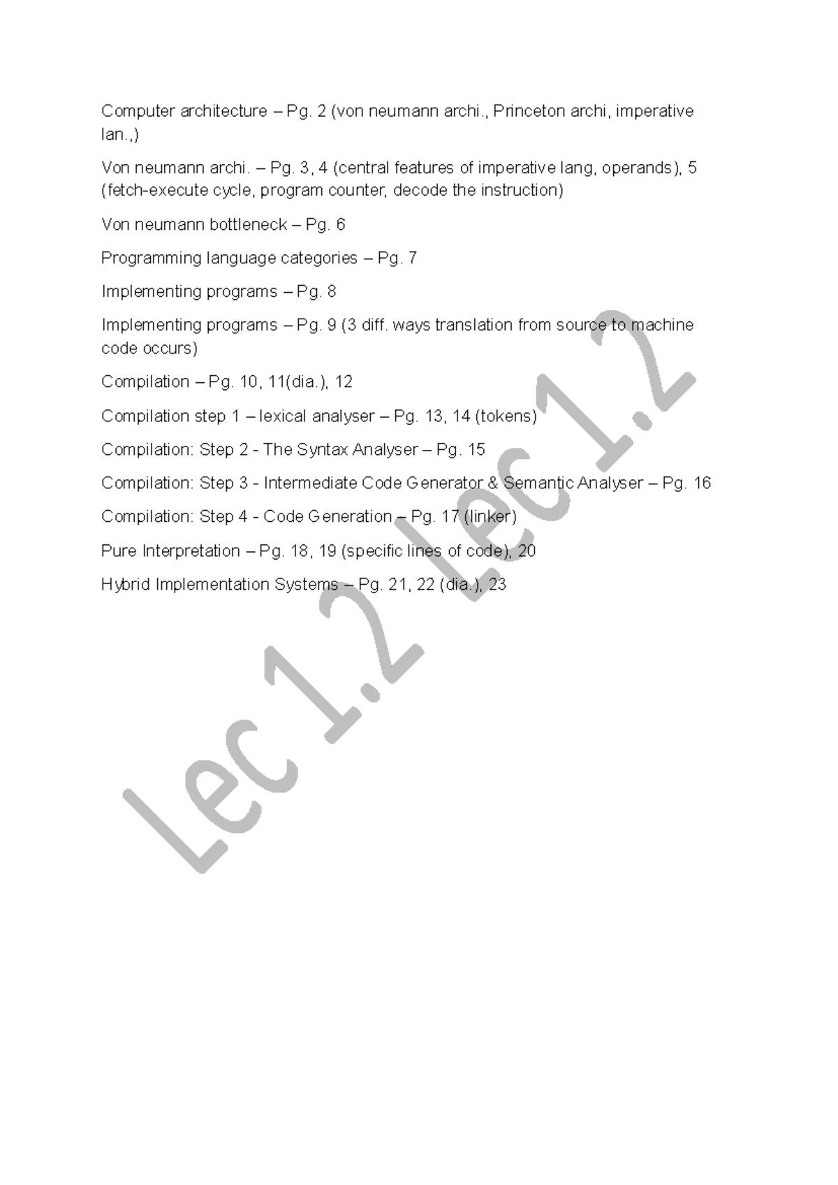 Lec 1 Lecture Notes For Lecture 1 2 Computer Architecture Pg 2 Von Neumann Archi