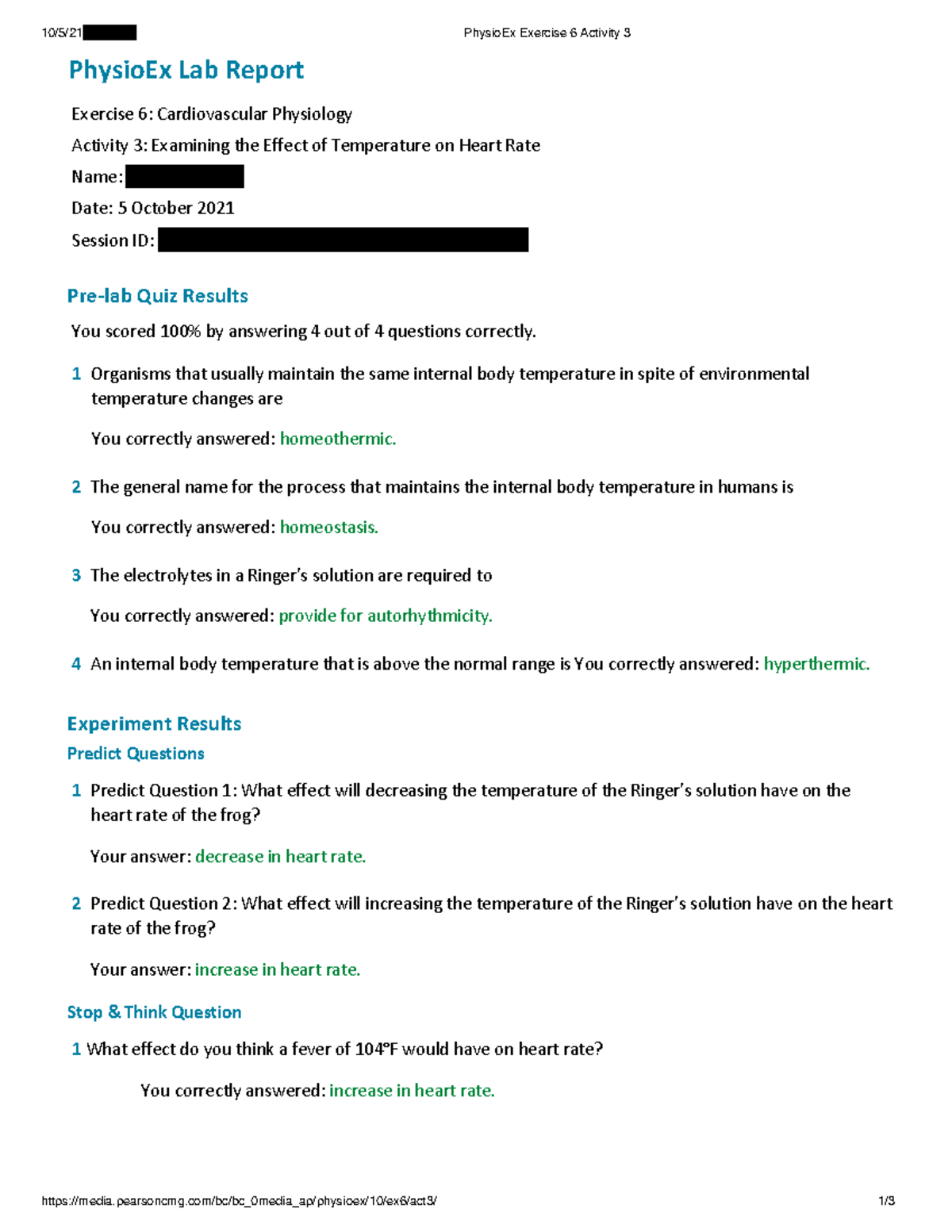 Pearson Lab Physio Ex Exercise 6 Activity 3 - Anatomy and Physiology ...