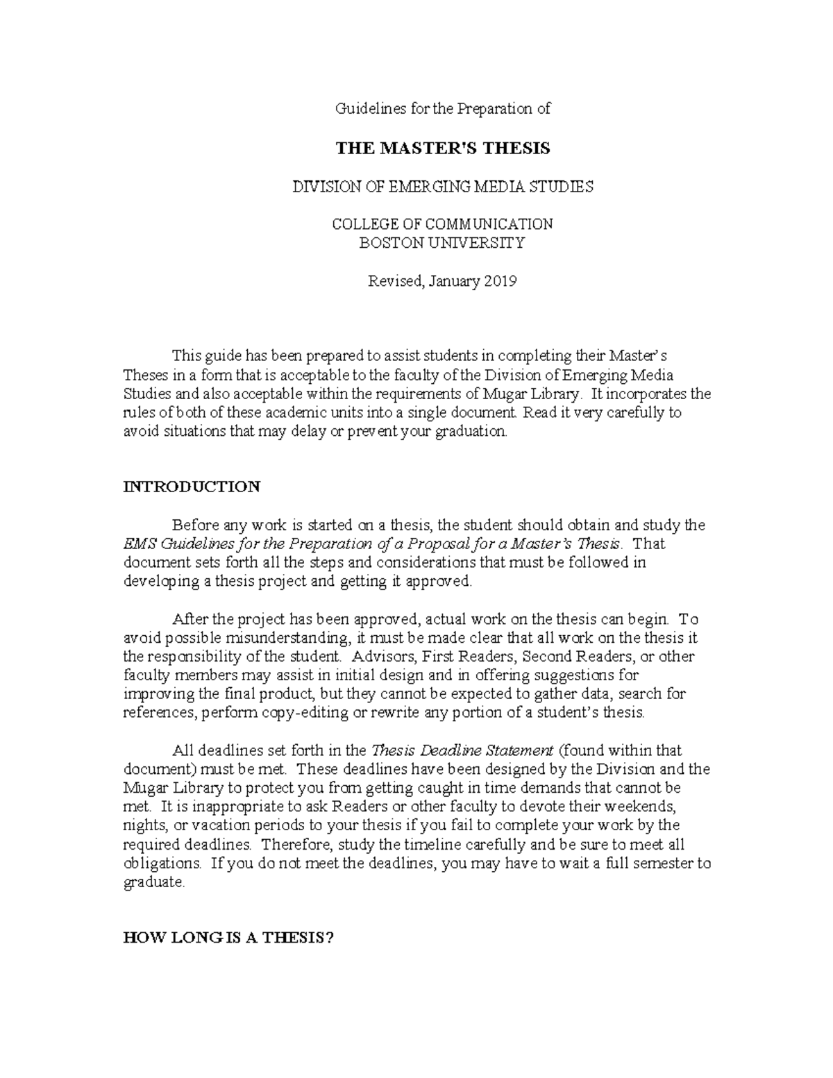 Ems guidelines for thesis - Guidelines for the Preparation of THE MASTER'S THESIS DIVISION OF ...