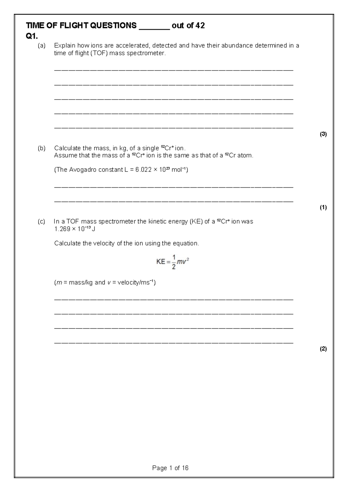 Time of Flight Exam Q-s and MARK Schemes - TIME OF FLIGHT QUESTIONS ...