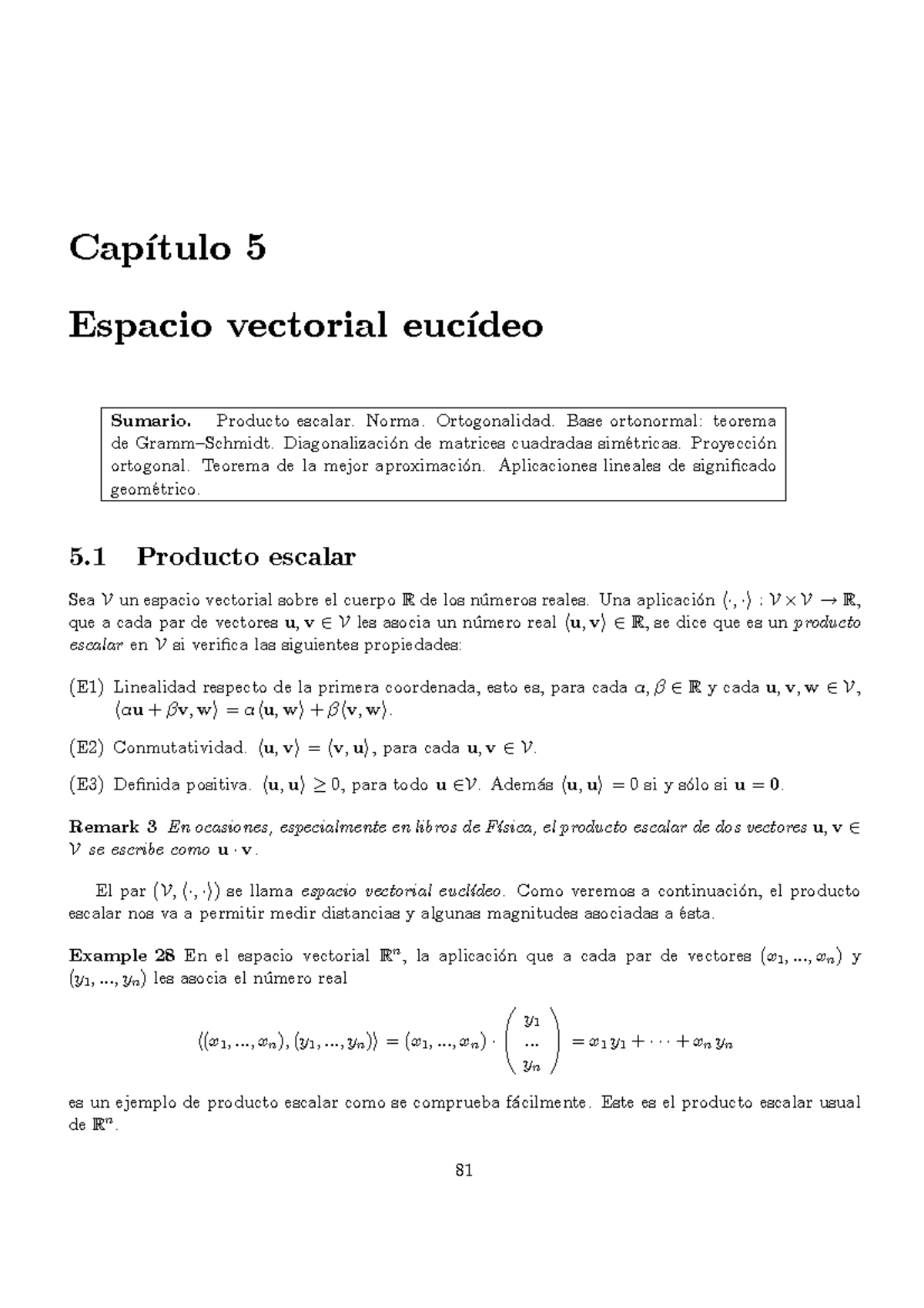05 Espacio Vectorial Euclídeo Capítulo 5 Espacio Vectorial Eucídeo
