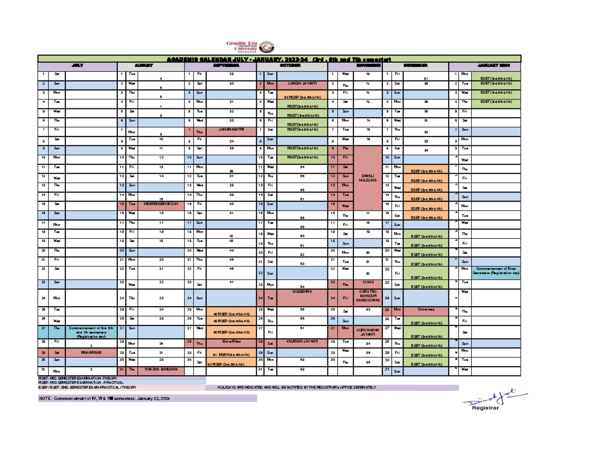 Academic calender - Hello - 1 Sat 1 Tue 4 1 Fri 29 1 Sun 1 Wed 70 1 Fri 87 1 Mon ESET - Studocu