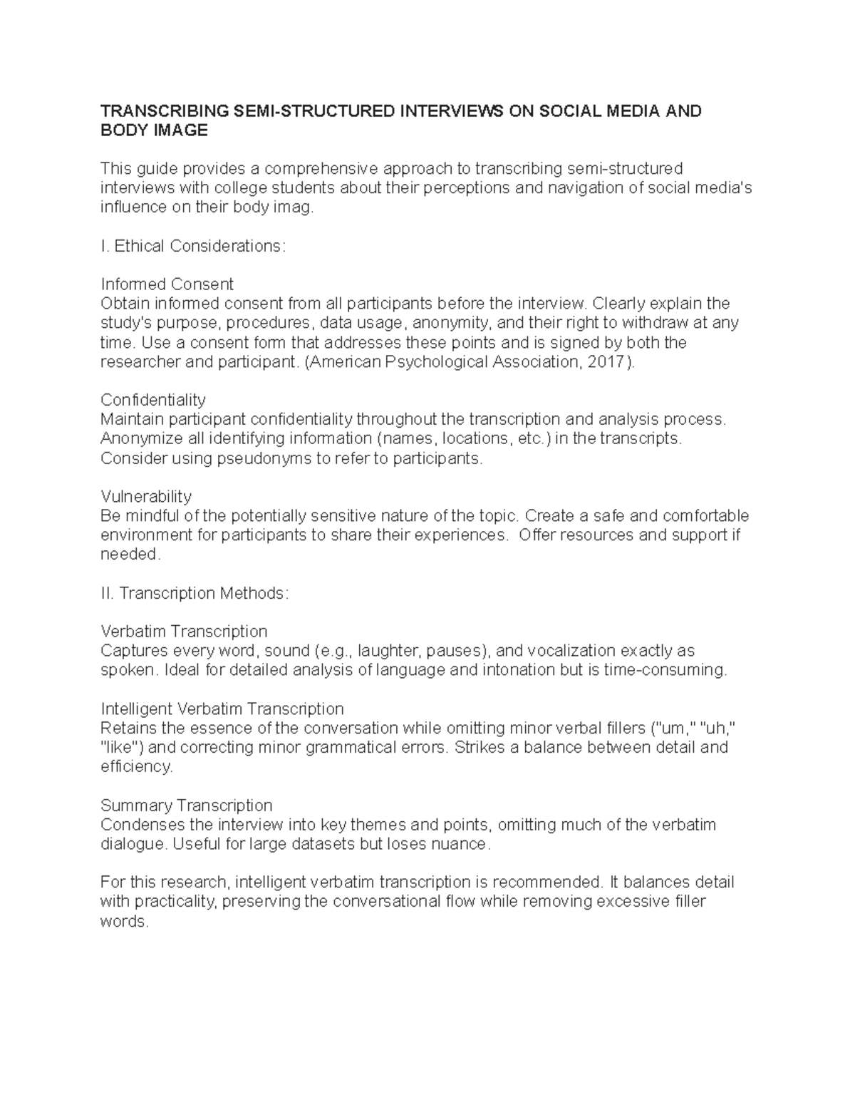 Transcription - lesson notes - TRANSCRIBING SEMI-STRUCTURED INTERVIEWS ...