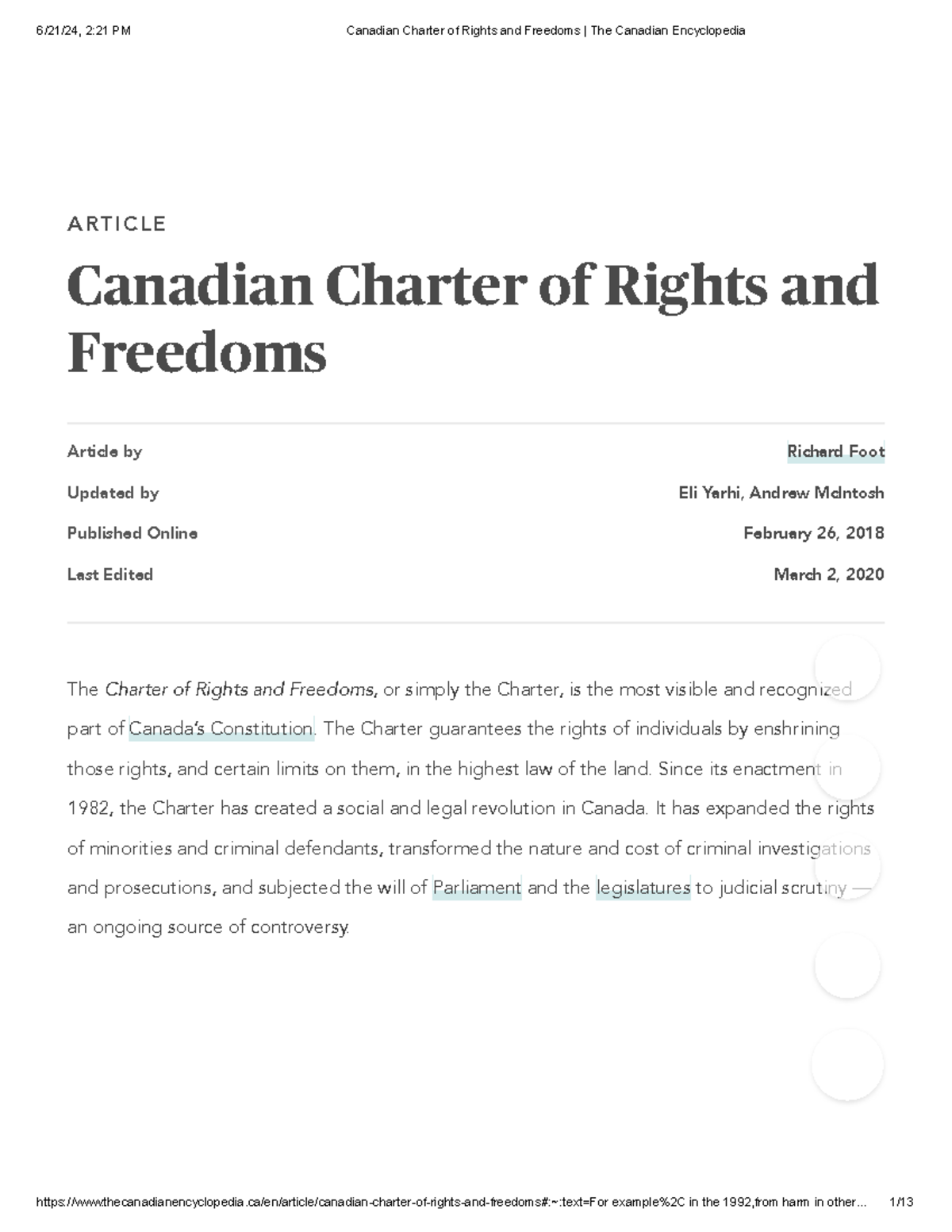 Canadian Charter of Rights and Freedoms The Canadian Encyclopedia - A ...