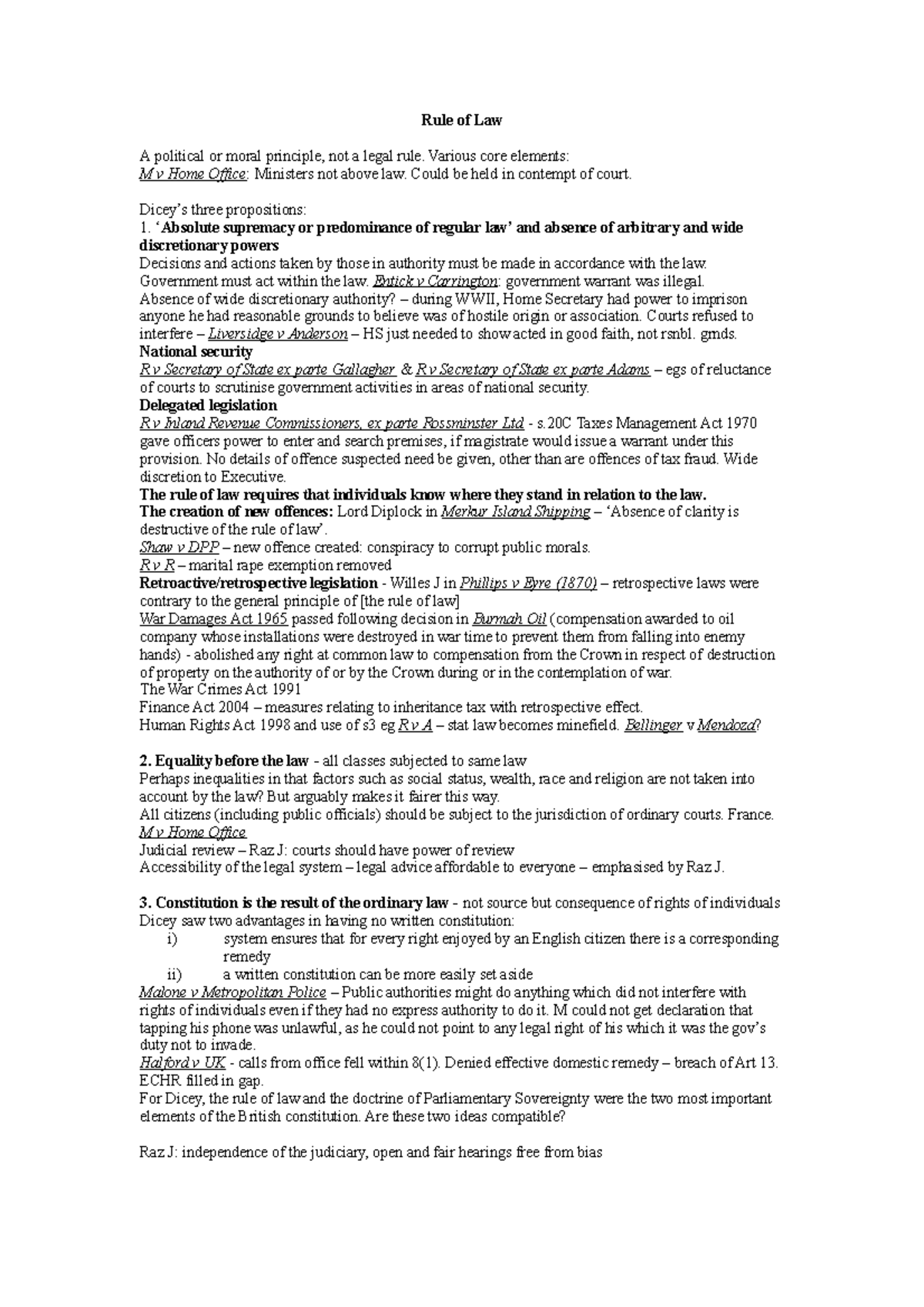 Rule of Law - Various core elements: M v Home Office : Ministers not ...