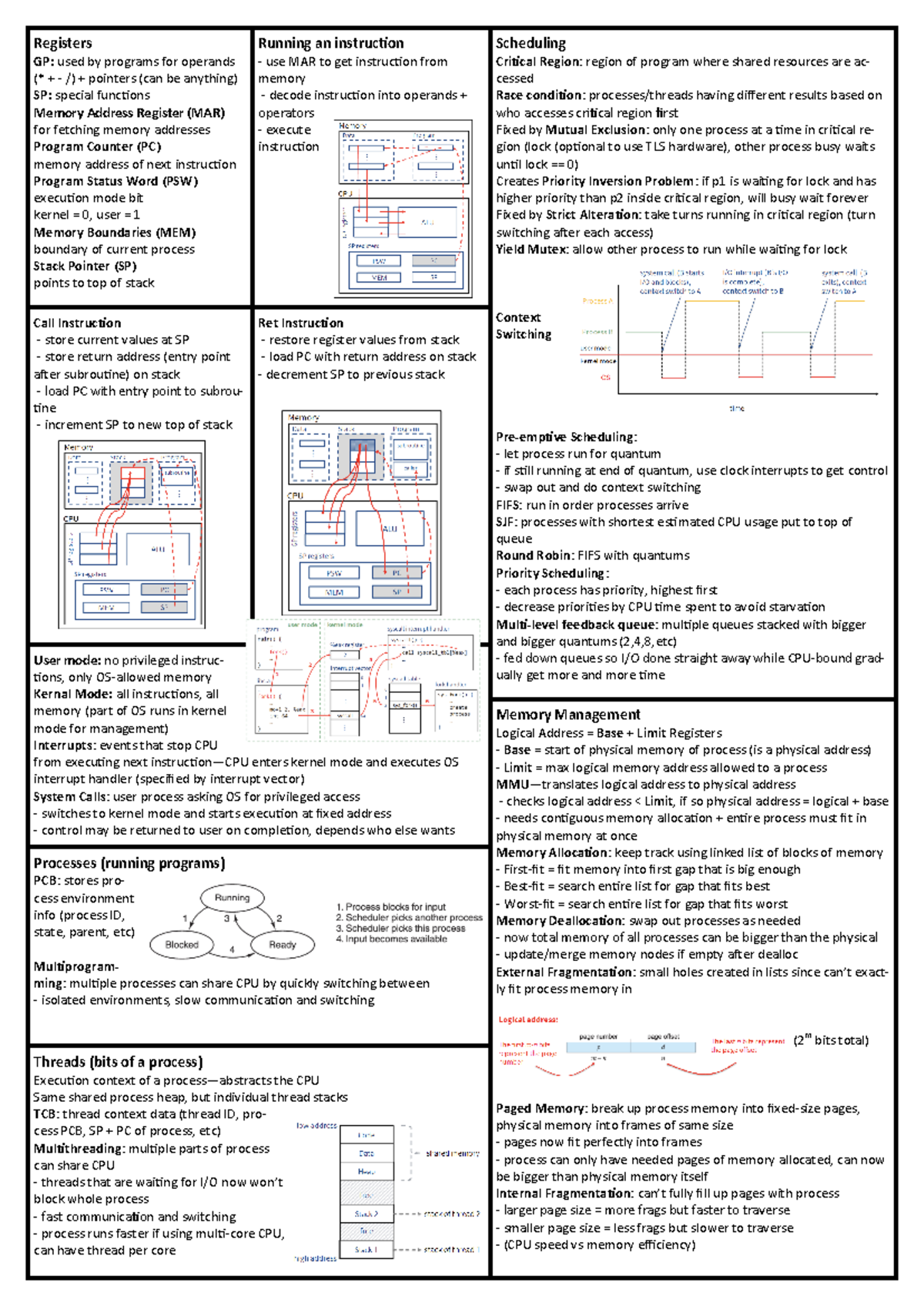 Compsys cheatsheet - Registers GP: used by programs for operands (* + - /) + pointers (can be ...
