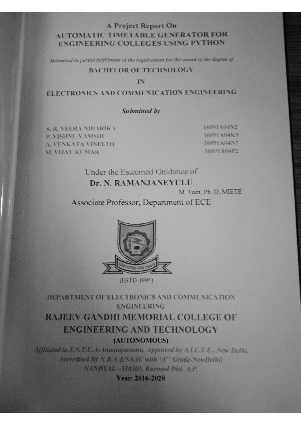 2019-20-ECE Automatic timetable generator for Engineering colleges ...