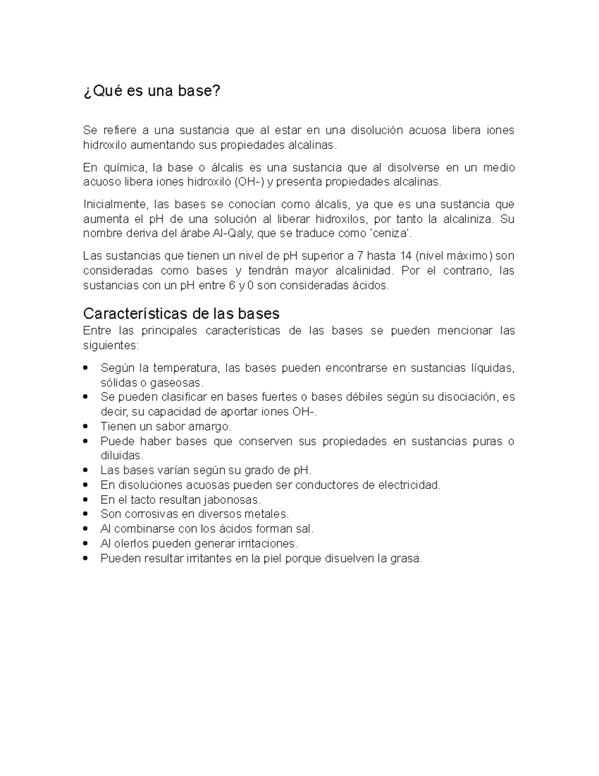 Base debil y fuerte - características de las bases incluyendo su ...