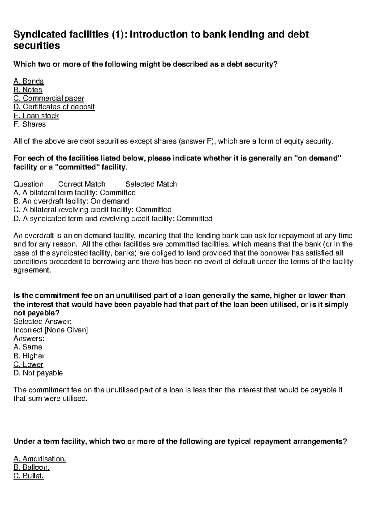 Mcq unhiglighted - 787878 - Syndicated facilities (1): Introduction to ...