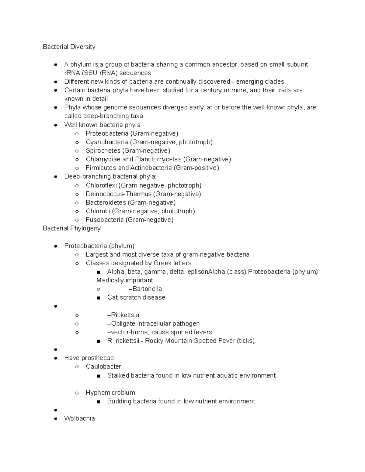 Bacterial Diversity - Lecture notes 1 - Bacterial Diversity A phylum is ...