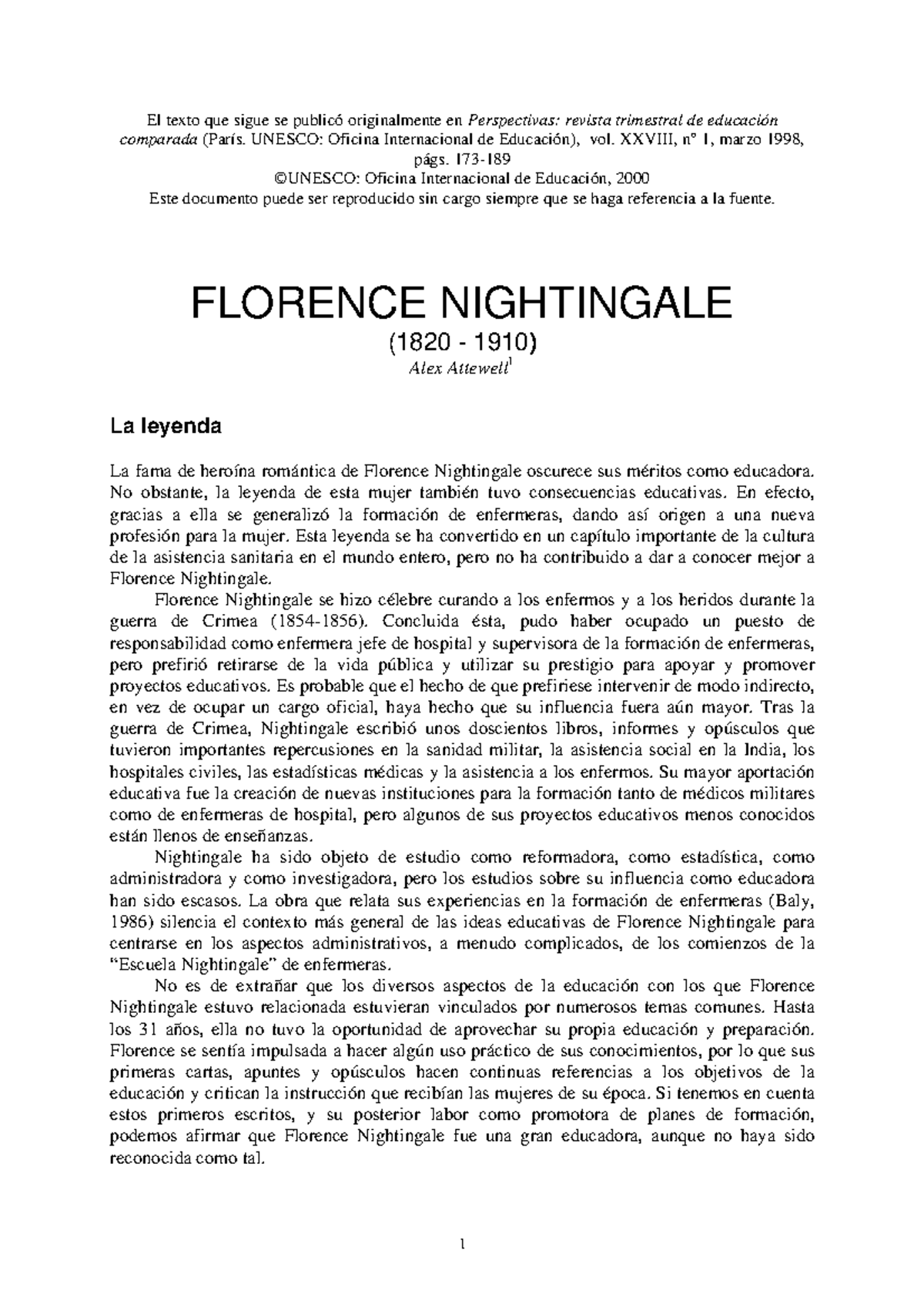 Florence Nightingale (1820 - 1910) Alex Attewell 1-1 - El texto que ...