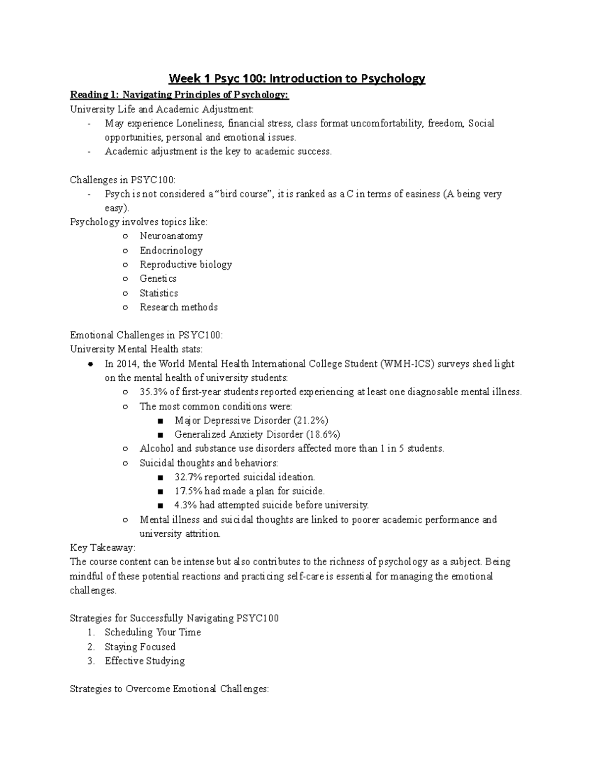 Week 1 Psyc 100 Introduction to Psychology - Week 1 Psyc 100 ...