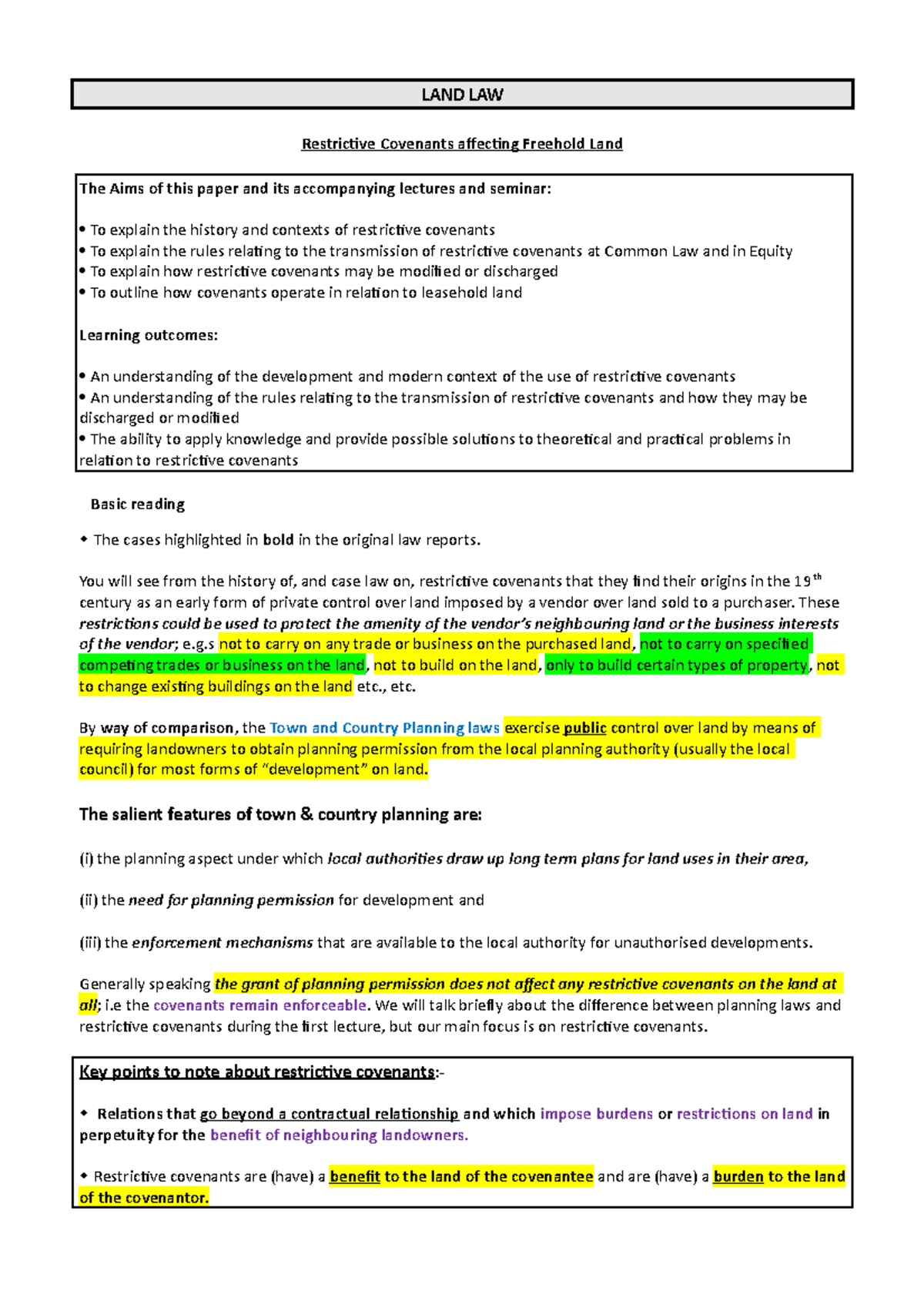 Land Law 8 - Restrictive Covenants 2021 - LAND LAW Restrictive ...