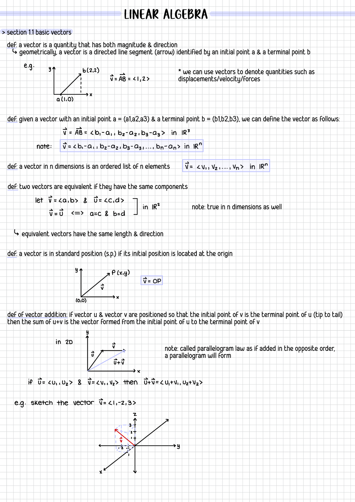 Notes - Linear algebra > section 1 basic vectors def: a vector is a ...