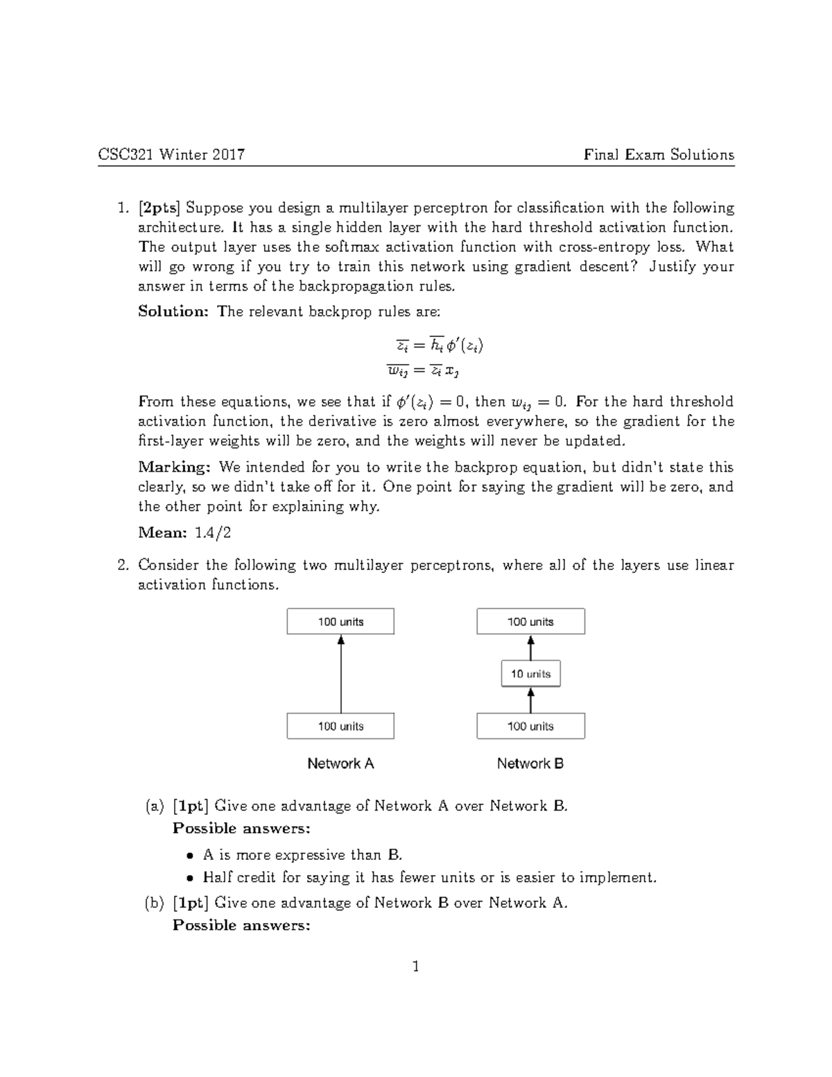 Final solution pdf - [2pts]Suppose you design a multilayer perceptron ...