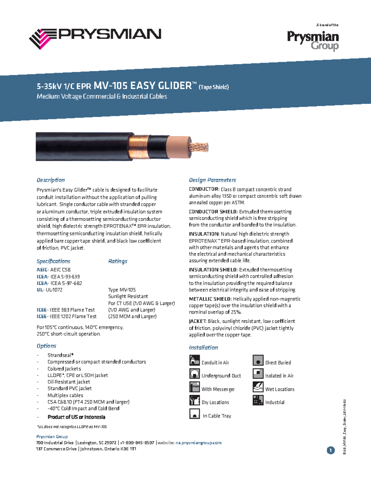 Single Conductor 35KV, Shielded, MV-105 - Prysmian Group 700 Industrial ...