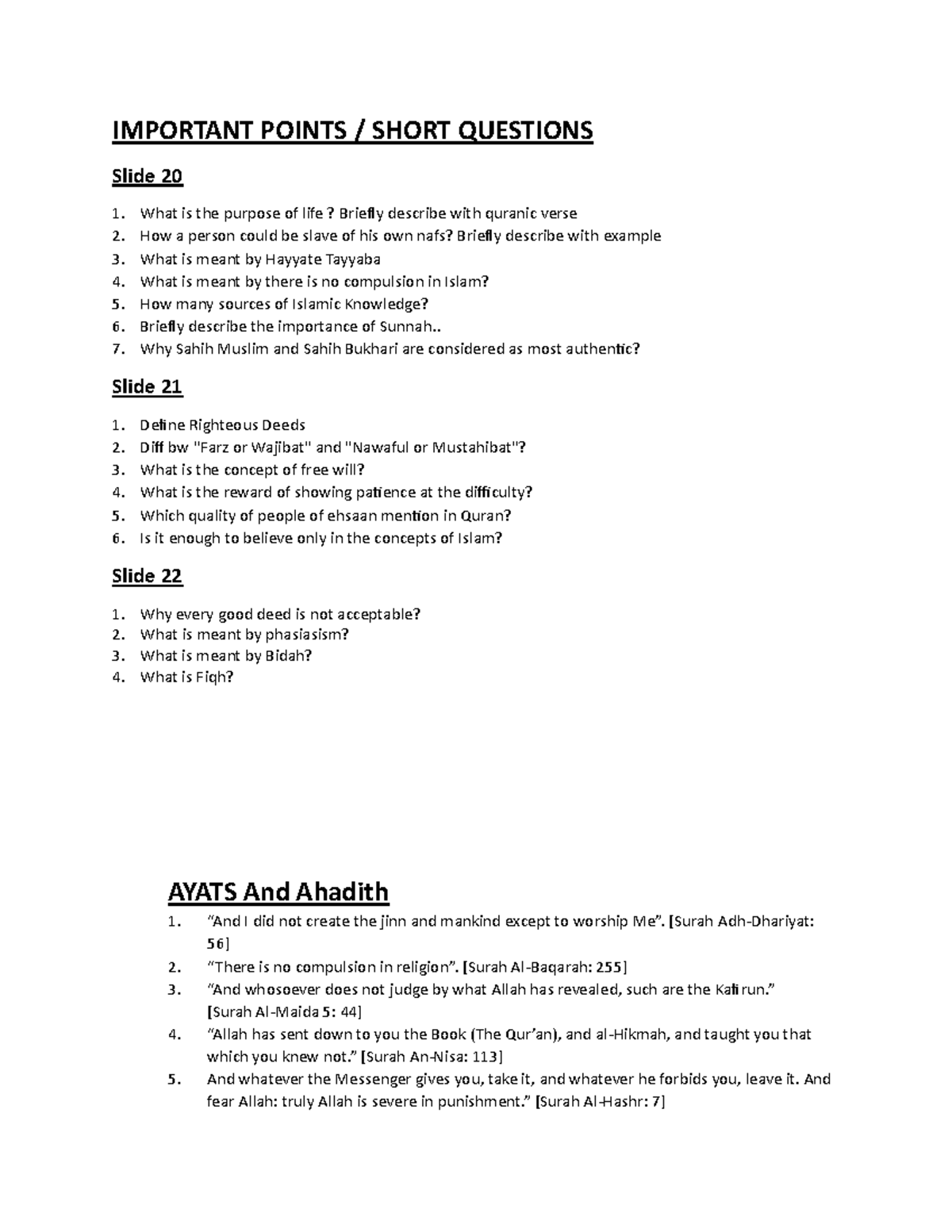 Isl Notes 20-22-converted - IMPORTANT POINTS / SHORT QUESTIONS Slide 20 ...
