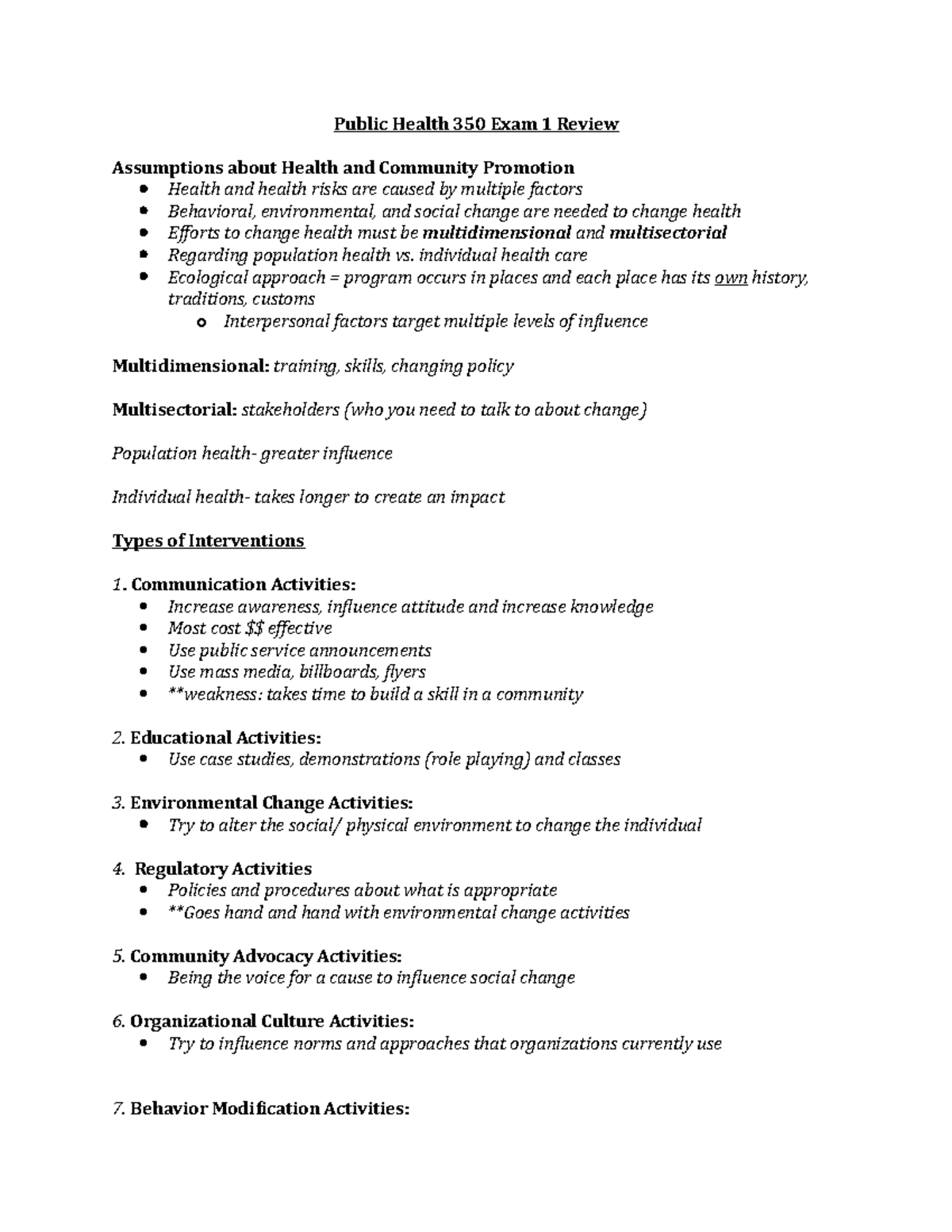 Public Health 350 Exam 1 Review - Public Health 350 Exam 1 Review ...
