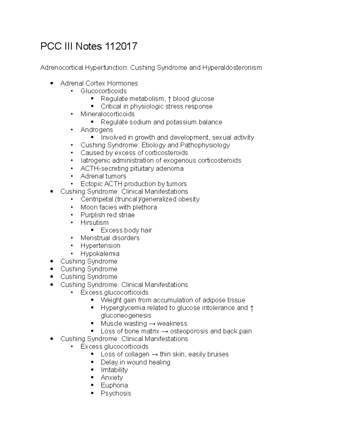 PCC III Notes 112017 - PCC III Notes 112017 Adrenocortical ...