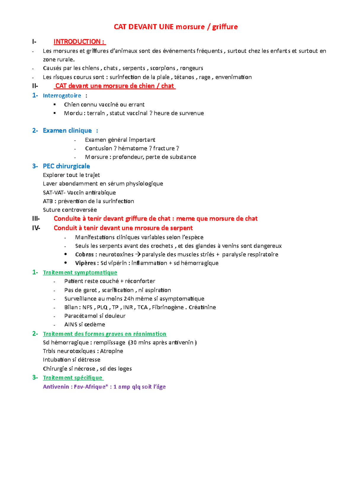 Morsure griffure - CAT DEVANT UNE morsure / griffure I- INTRODUCTION ...