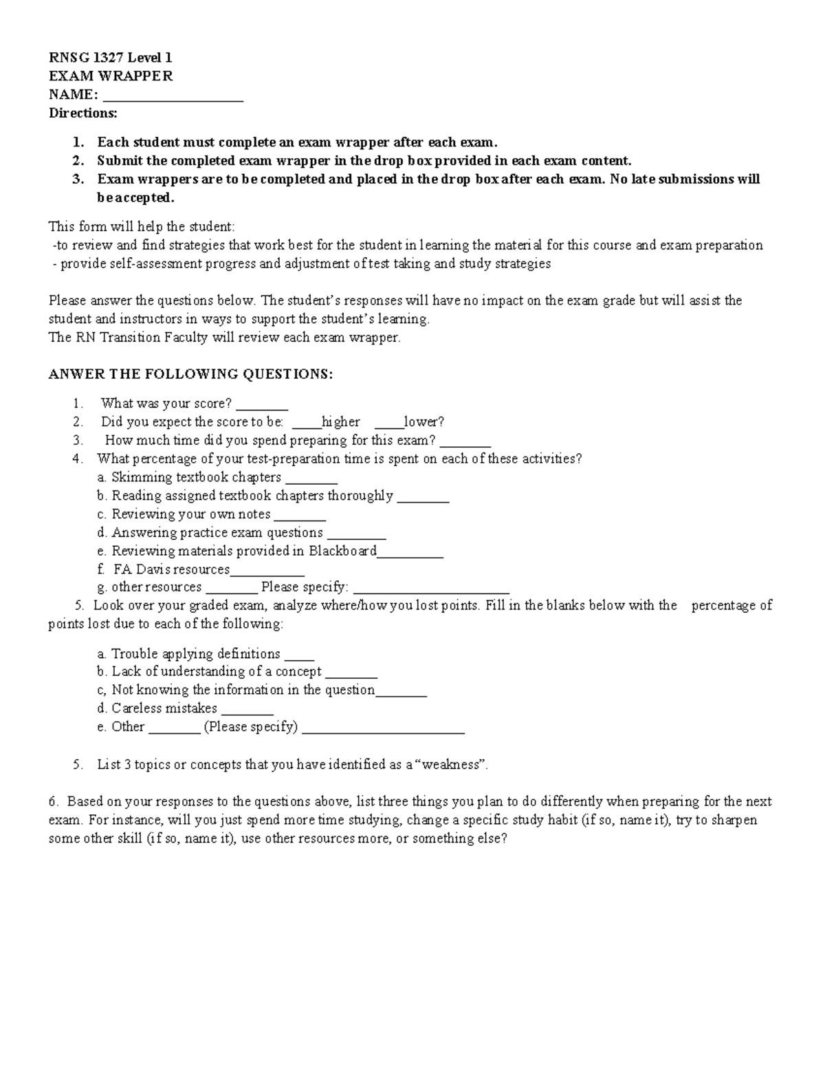 Spring exam wrapper 1327 (1)(1)(1)(1) - RNSG 1327 Level 1 EXAM WRAPPER ...