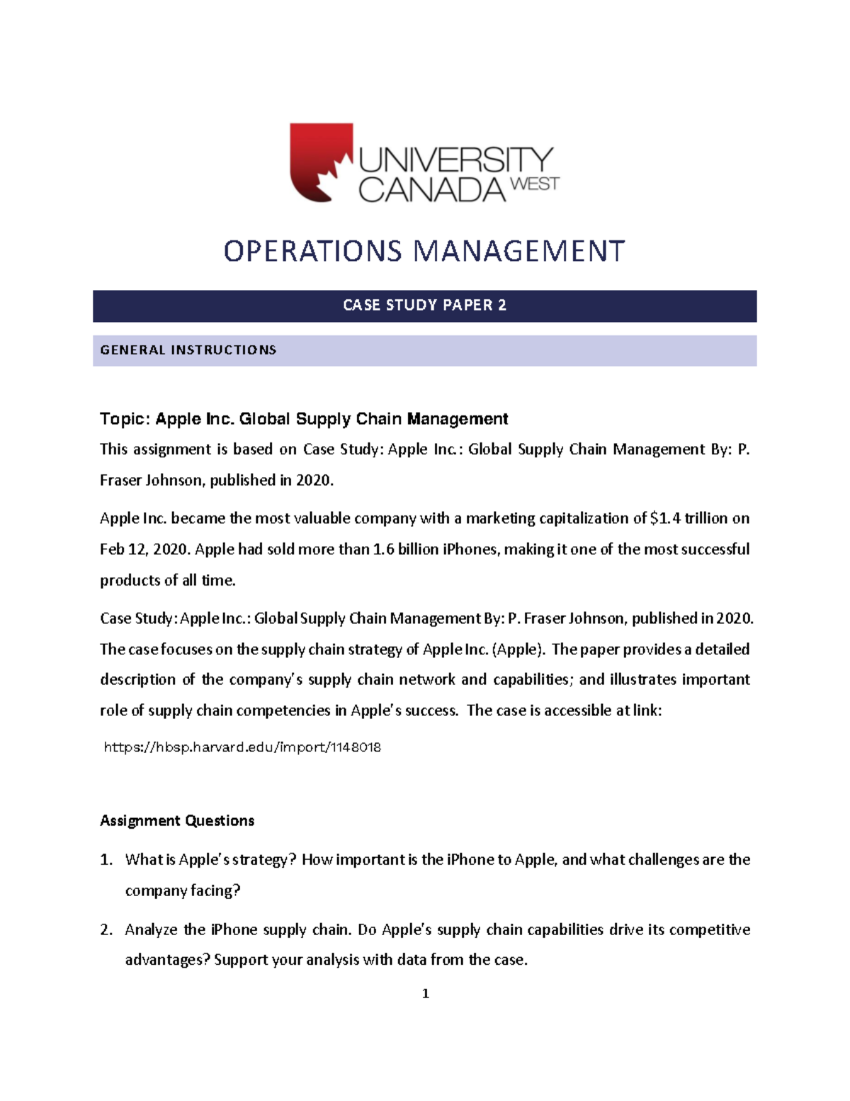 Assignment-2-Apple Global Supply Chain - 1 OPERATIONS MANAGEMENT CASE ...