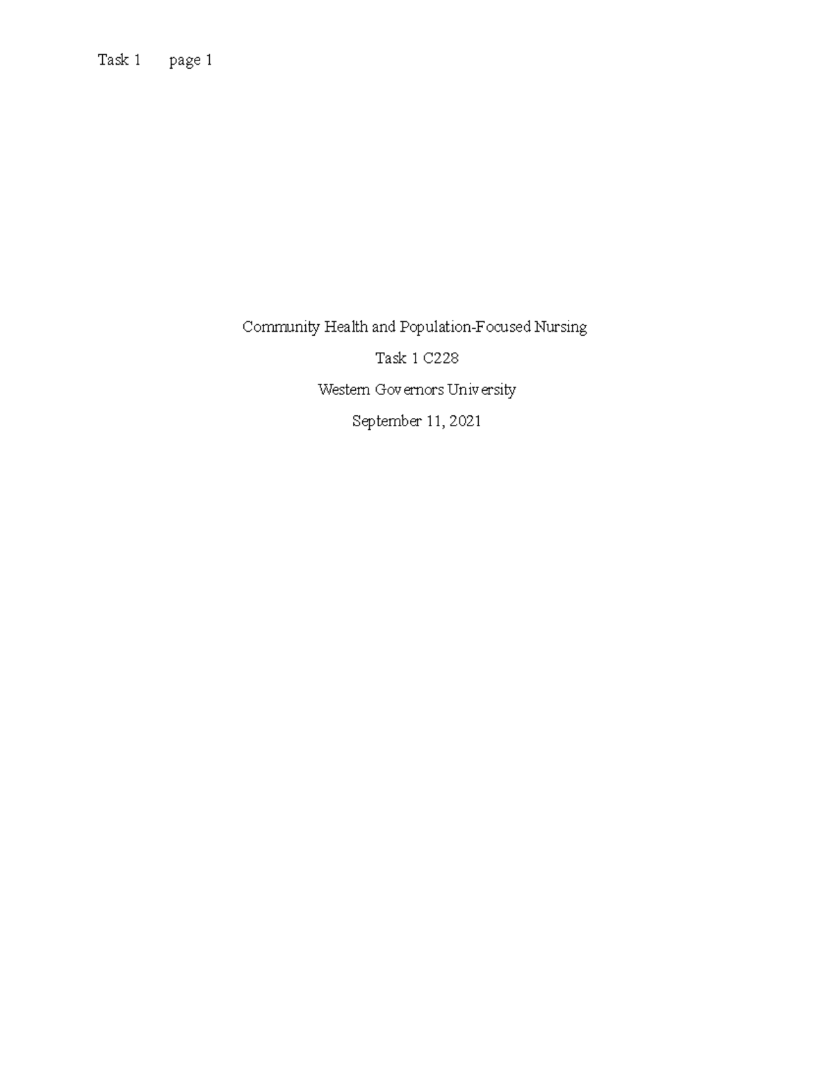 task c228 health population - Task 1 page 1 Community Health and ...