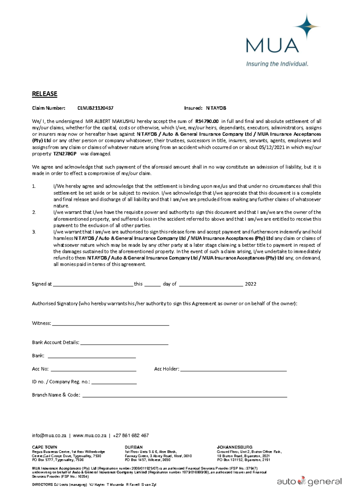 MUA Release AG 2021 - otter - info@mua.co | mua.co | +27 861 682 467 ...