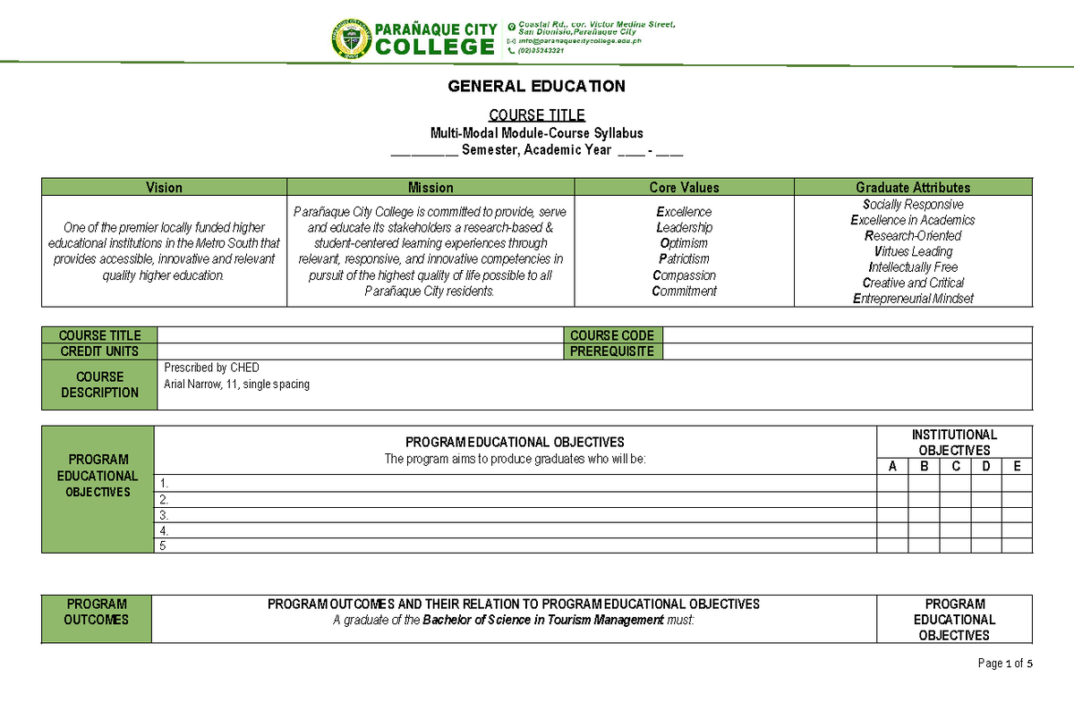 Copy of Gen Ed Syllabus - GENERAL EDUCATION COURSE TITLE Multi-Modal ...