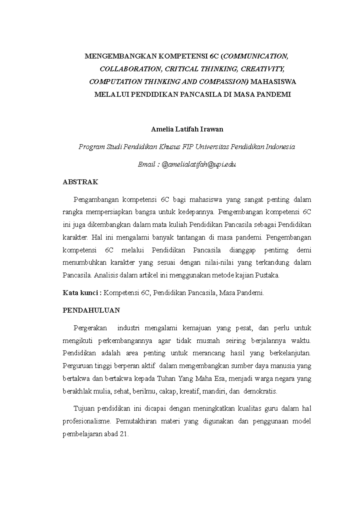 2108522 Amelia Latifah Irawan PKh2B UTS - MENGEMBANGKAN KOMPETENSI 6C ...