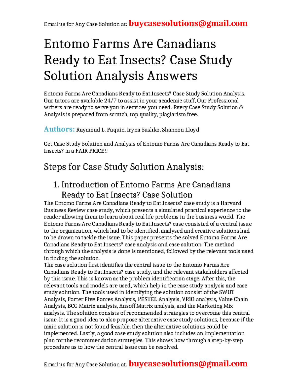 Case Solution Entomo Farms Are Canadians Ready to Eat Insects - Entomo ...