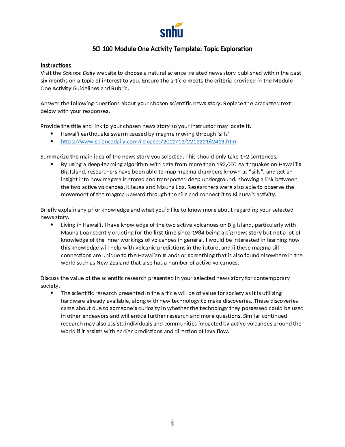 SCI 100 Module One Activity - Ensure the article meets the criteria ...